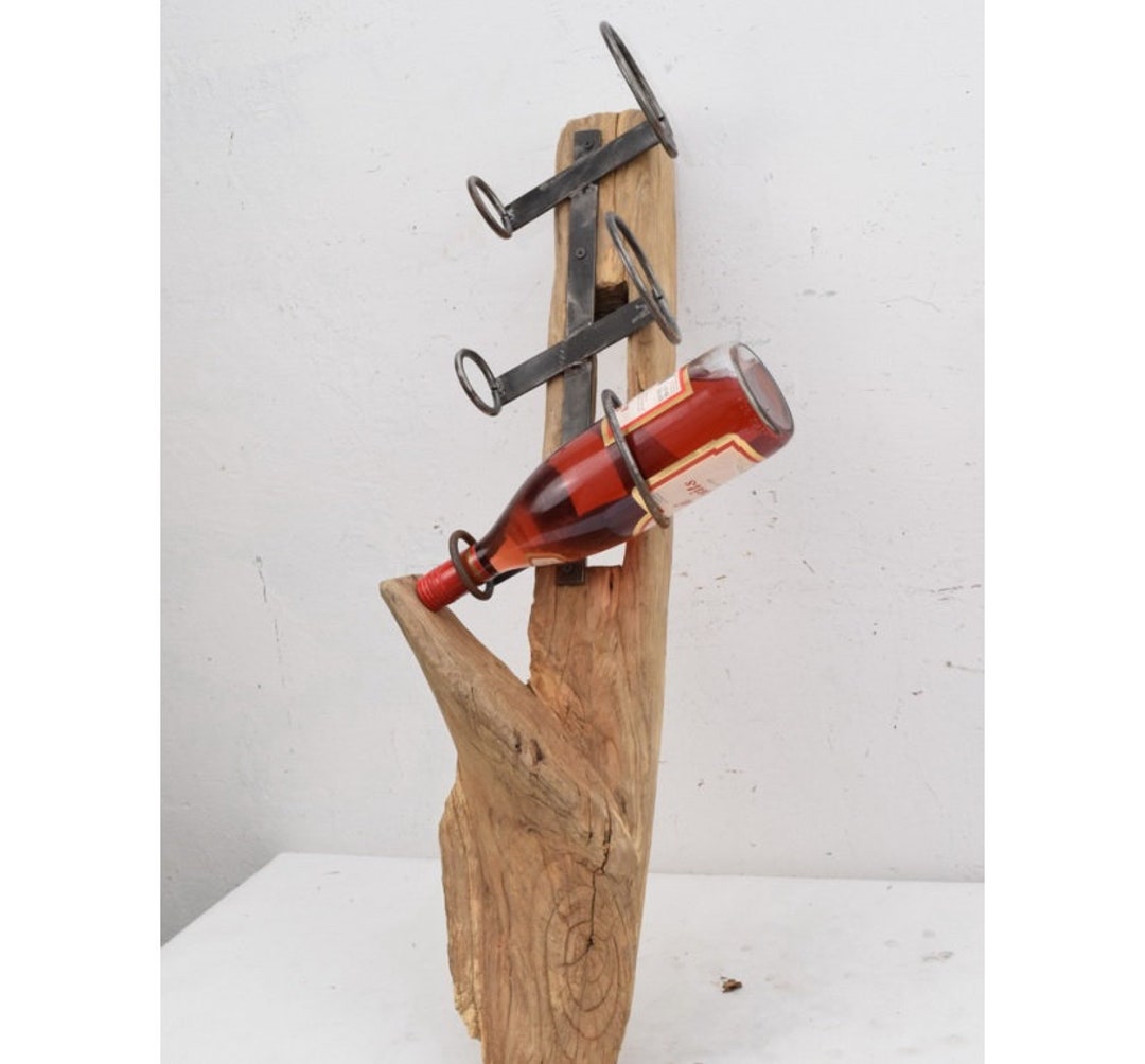 Art Work, Stand Bootle Teak Wood, Rustic Wooden Bottle Holder, Metal ...