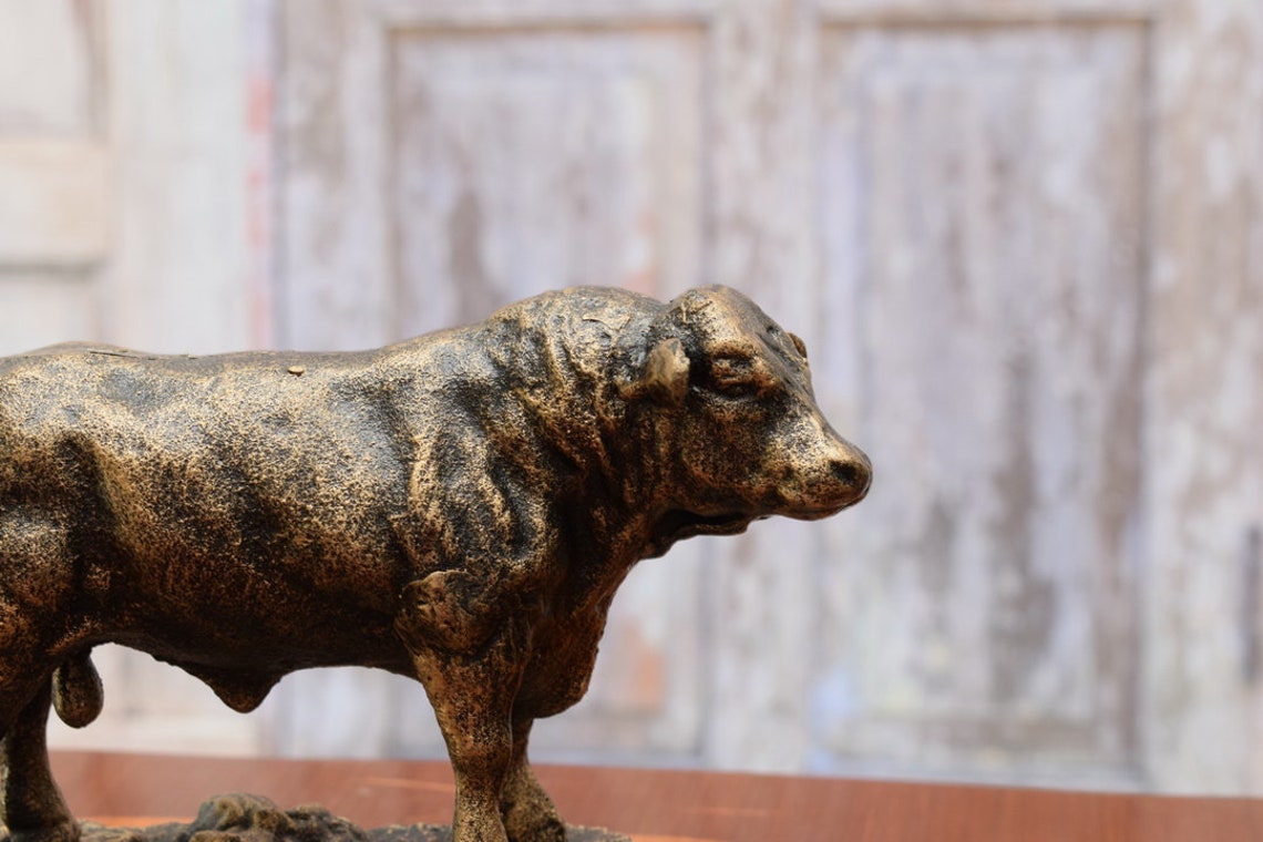 Cow Bull Cast Iron Sculpture Figure Realistic Figurine Gift Vintage ...