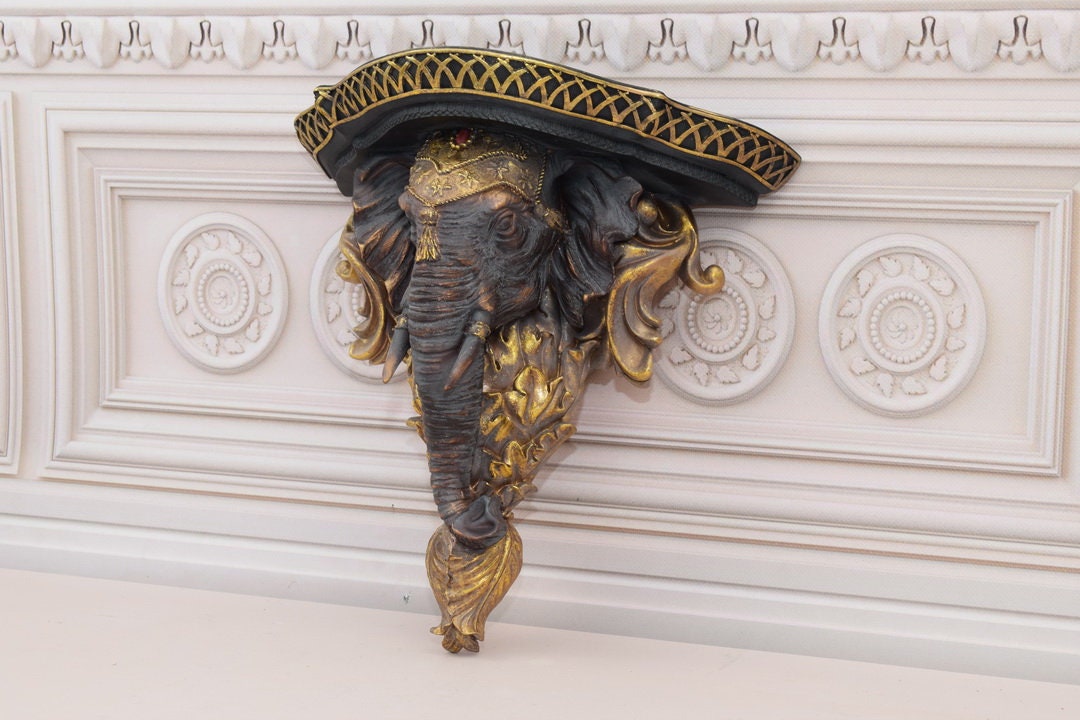 Vintage Style Elephant Shelf: Gold Wall Console, Home Decor - Etsy