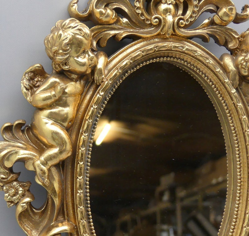 Mirror Oval Crystal Gold Angel Angels Art Deco Style Gift Idea - Etsy