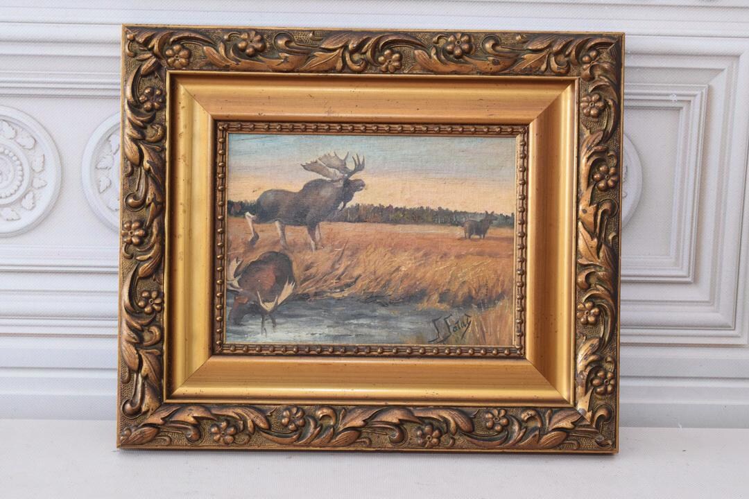Antique Moose Painting on Wood - Eastern Borderlands Landscape - Etsy