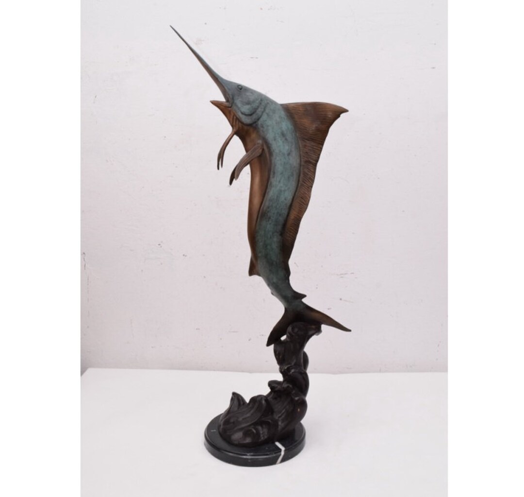 Big 87cm Patina Bronze Fish - Marlin Bronze Statue - Art Work Painted ...