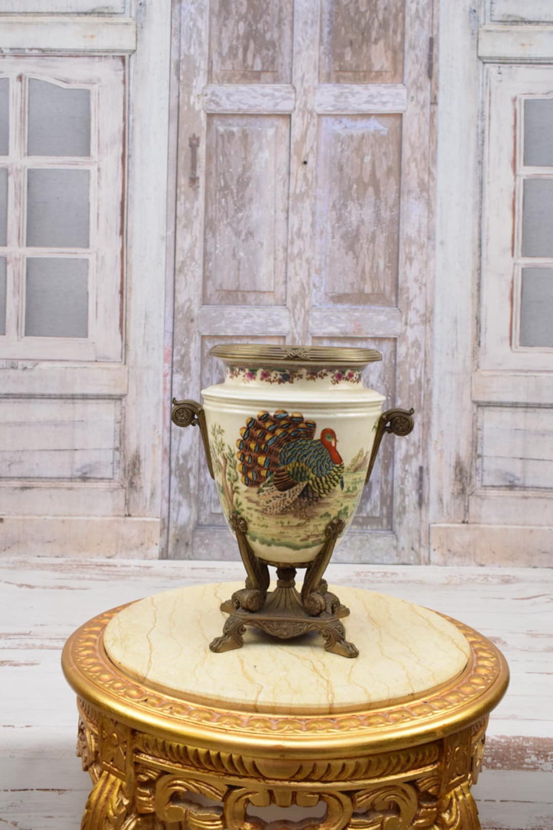 Porcelain Flower Vase With Turkey Painted Bronze Ornaments - Etsy