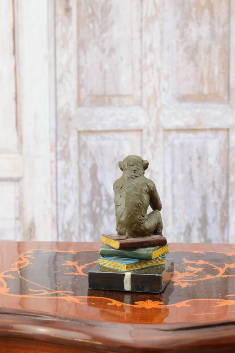 Darwin Thinker Monkey Bronze Sculpture: Skull Head Figurine, Painted ...