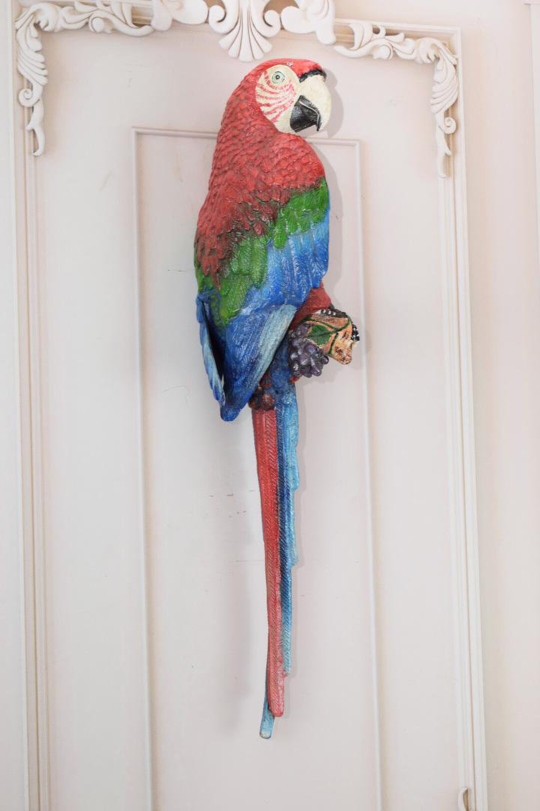Large Red Parrot - Cast Iron Parrot - Wall and Tree Decor - Garden and ...
