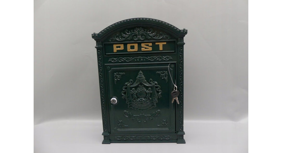 Mailbox A4 Letters Green Vintage Style Post Angels Ornaments Garden ...