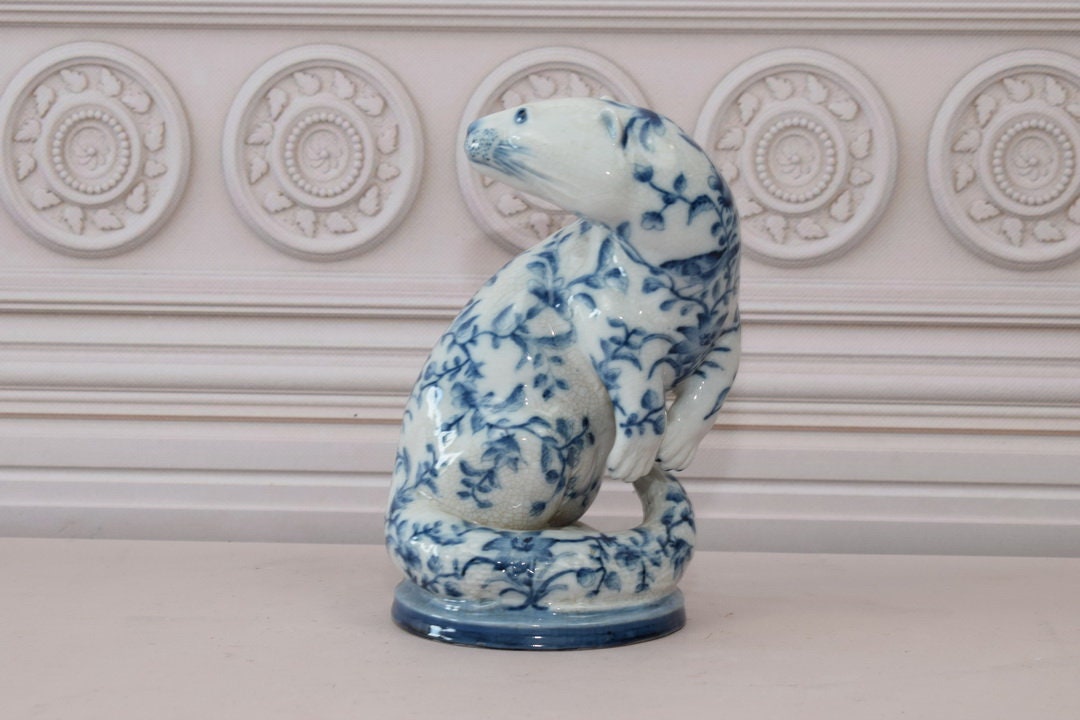 Beautiful Porcelain Weasel Blue and White Weasel Statue Figure Painted ...