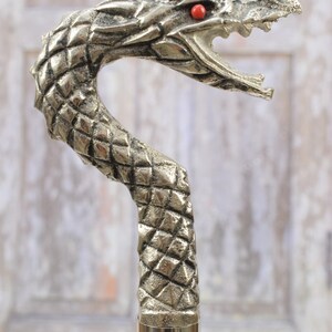 Walking Stick Dragon Figure - Dragon Cane - Silver and Black Walking ...