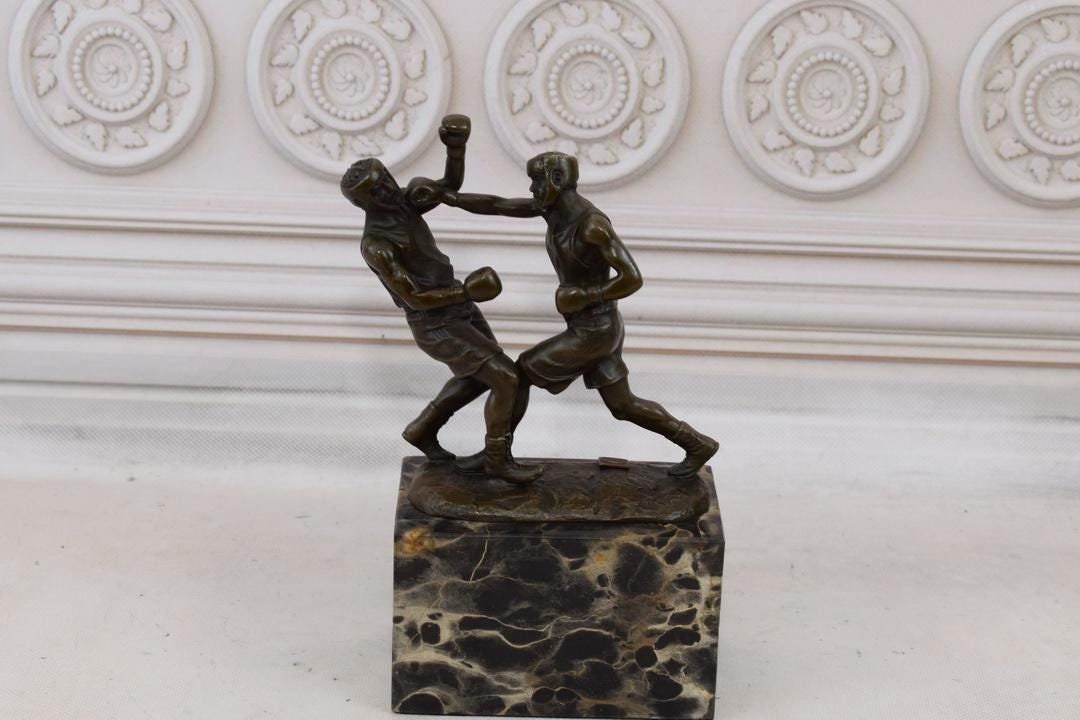 Two Fighting Boxers Bronze Sculpture on Marble Base - Sport Box ...