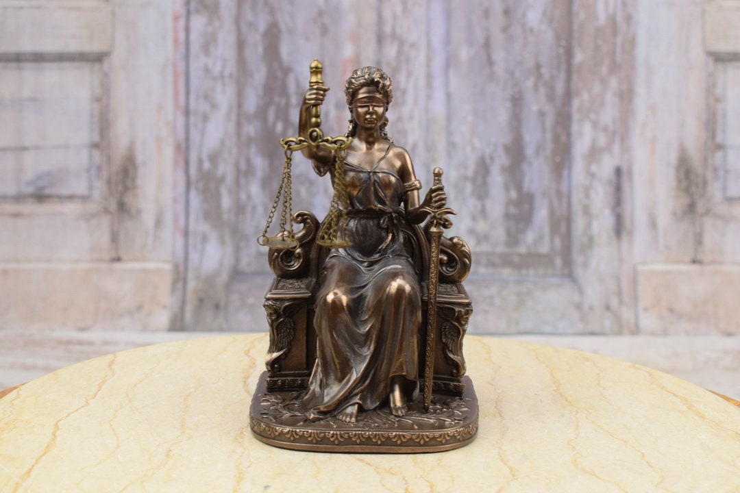 Lady Justice Sculpture Bronze - Sitting on Throne Justice Figurine ...