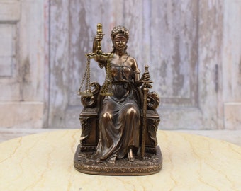 Lady Justice Justitia on Throne Figurine Artistic Statue Gift for ...