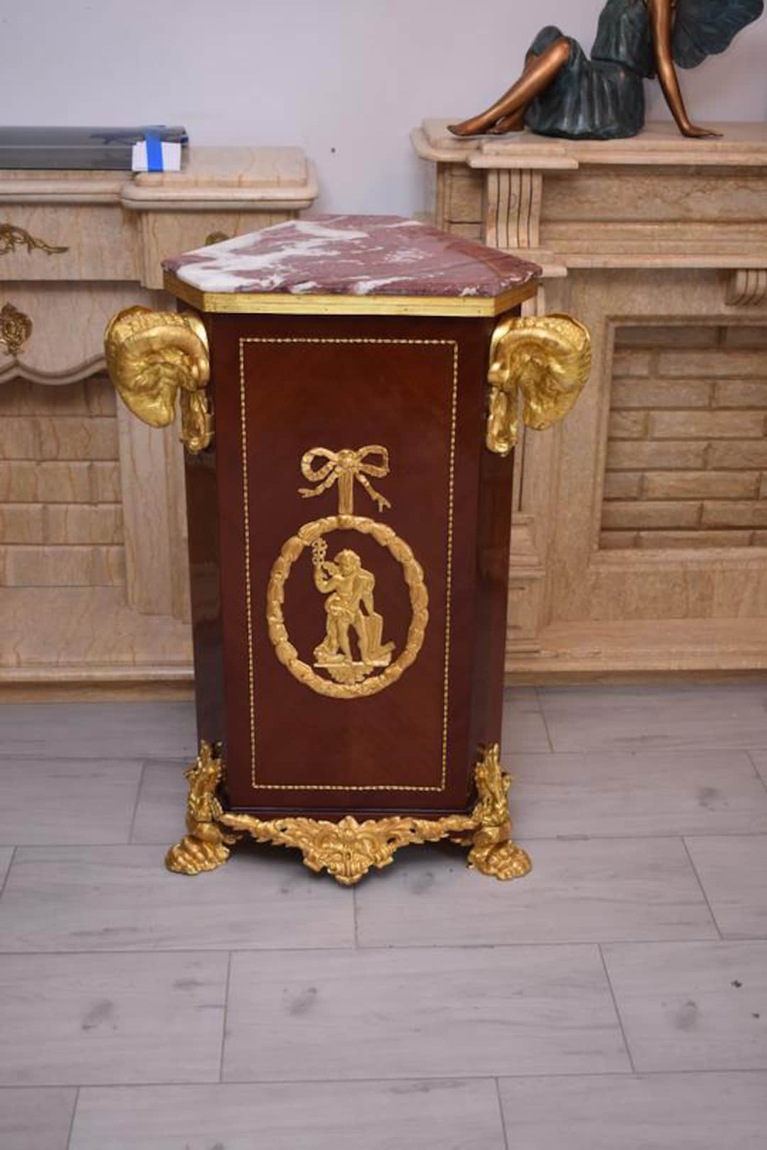 Royal French Triangular Cabinet Chest – Marble Top – Gilt Bronze Ram ...