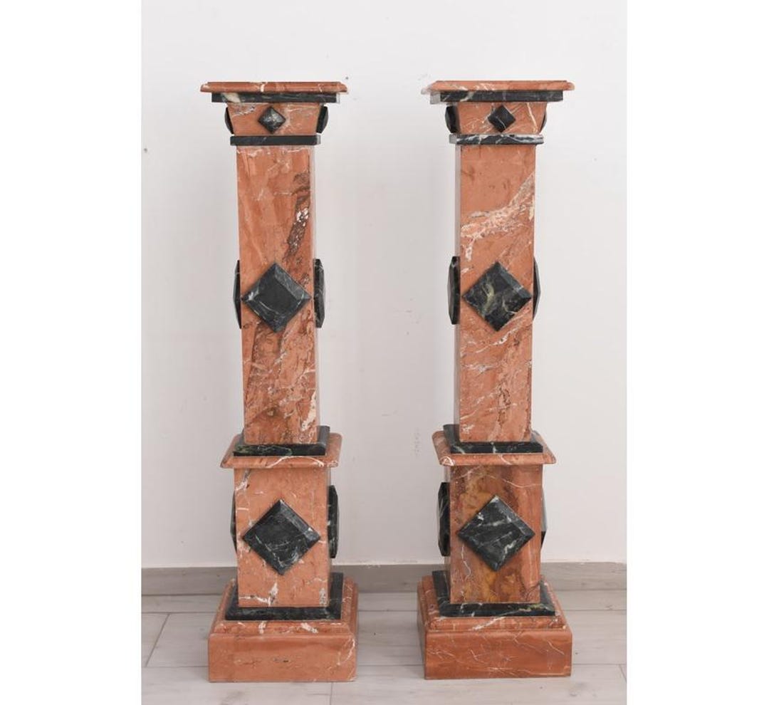 Pair of Solid Marble Pedestals — Heavy Marble Socles for Home or Garden ...