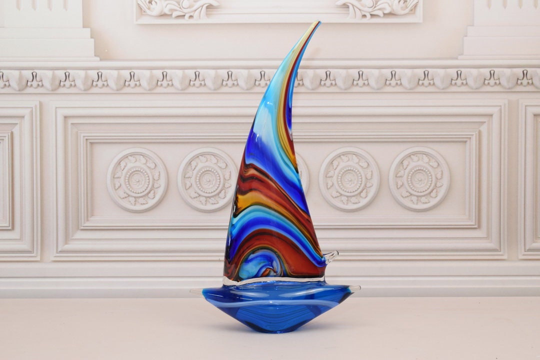 Colorful Boat Glass Figurine - Ship Murano Style - Glass Sculpture ...
