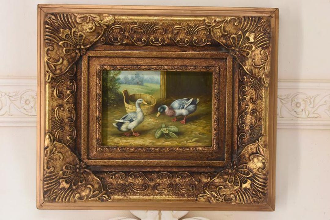 Painting Family White Ducks - Nice Frame - Ducks Painting Art - Old Oil ...