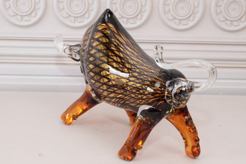 Big Handcrafted Murano Glass Bull Statue - Brown Bull Sculpture ...