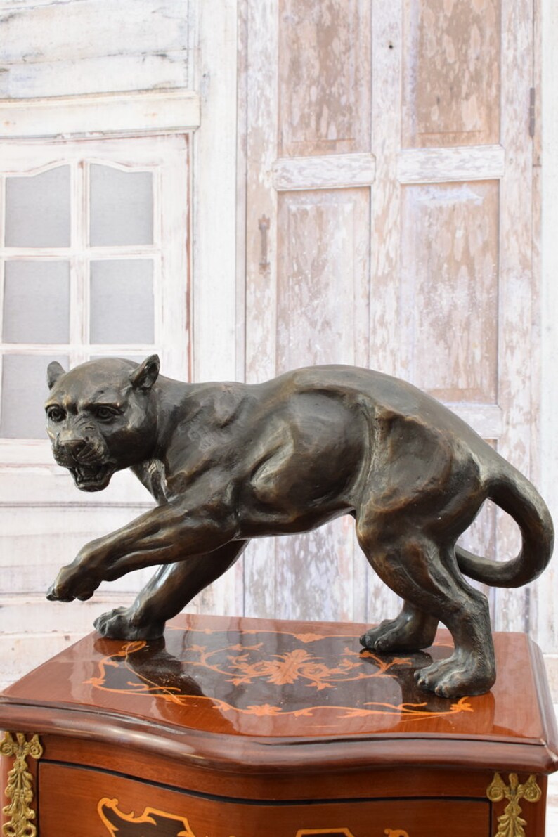 Large Bronze Panther Statue: Vintage Home & Office Decor - Etsy