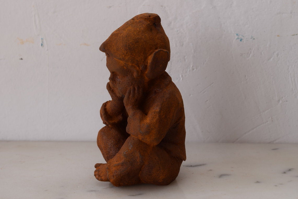 Cast Iron Gnome Pixie Sculpture Figurine Figure Gift Vintage - Etsy