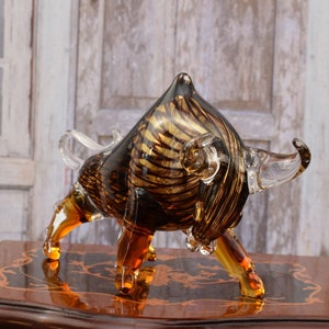 Big Handcrafted Murano Glass Bull Statue Brown Bull Sculpture Italian ...