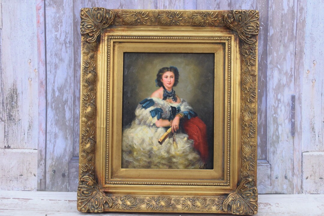 Painting Portrait French Aristocrat Nice Gold Frame Portrait Woman With ...