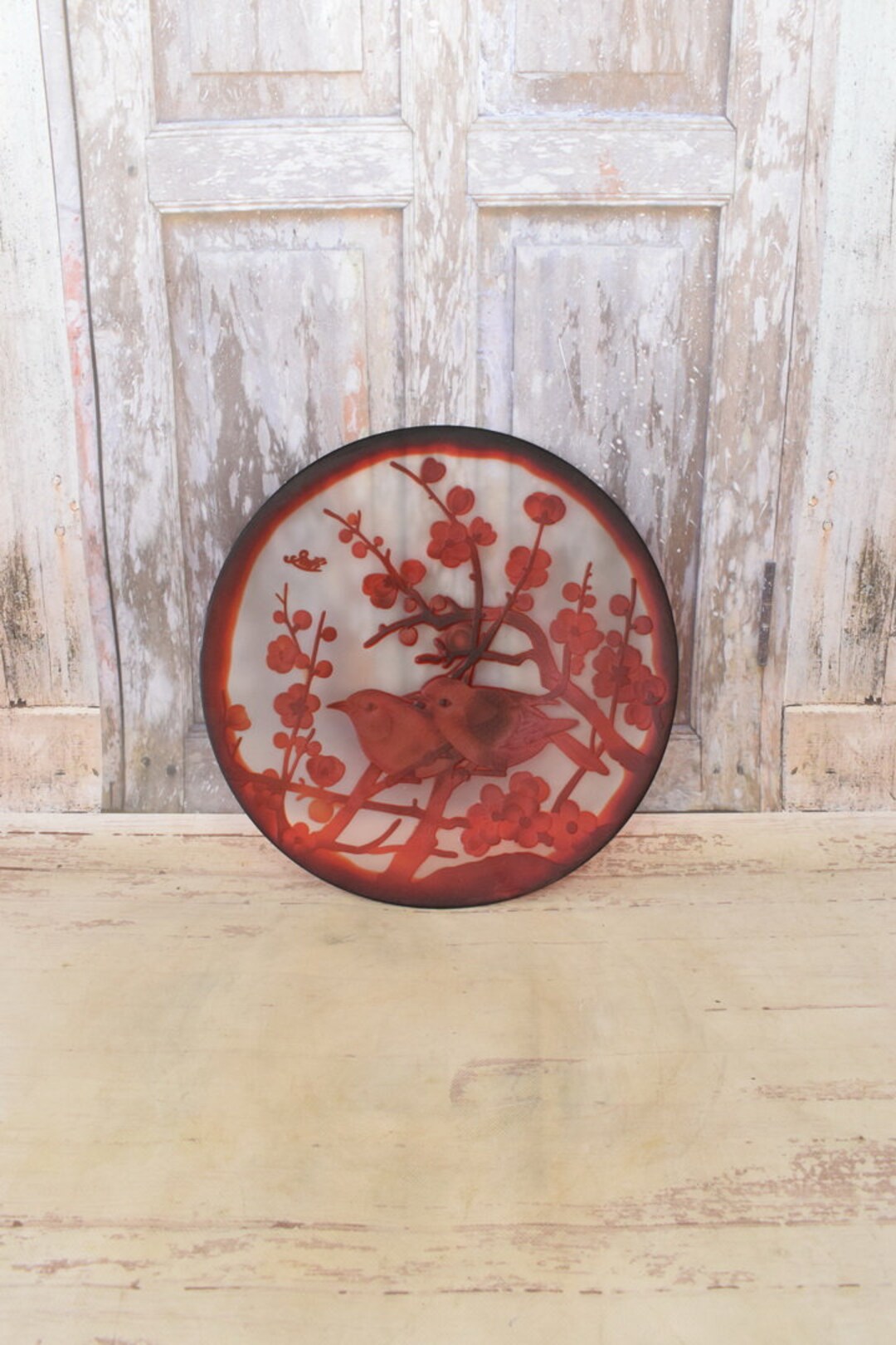 Limited Glass Plate - Red Glass Plate Birds Design - Emile Galle Style ...