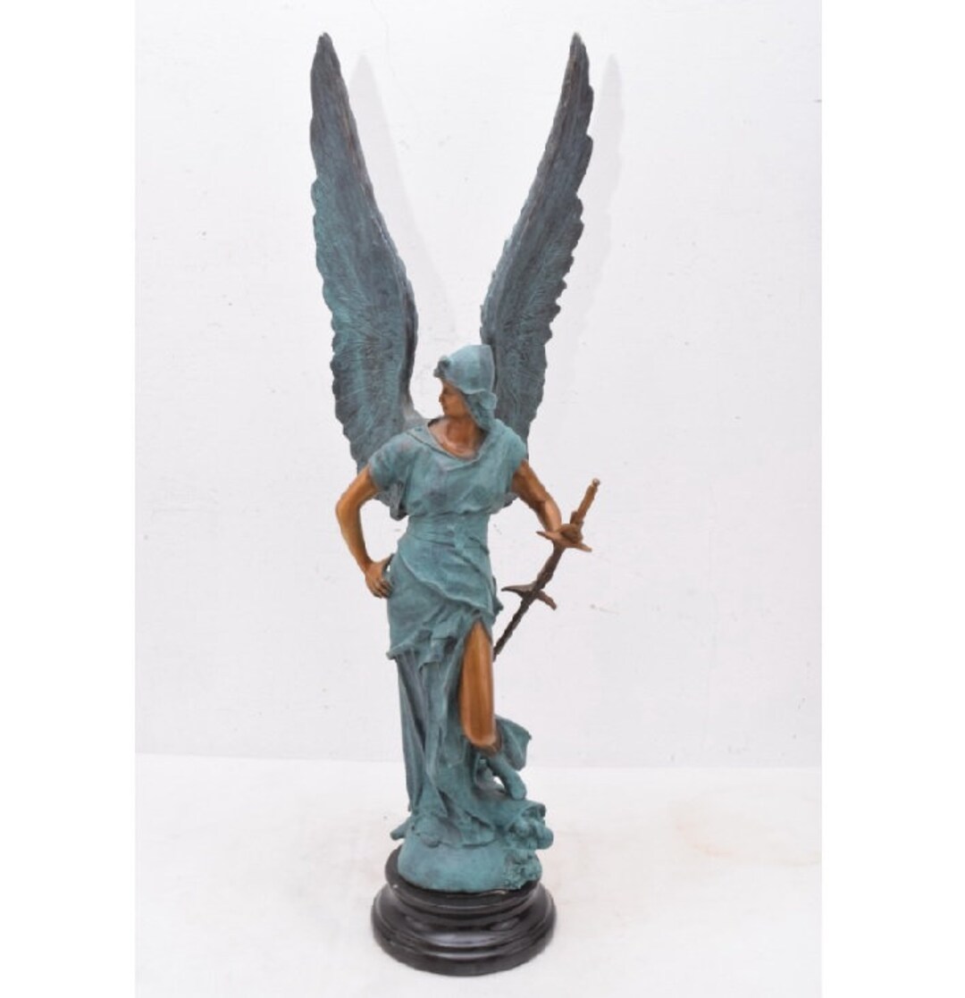 Large Bronze Athena Sculpture: Greek Goddess With Sword on Marble Base ...