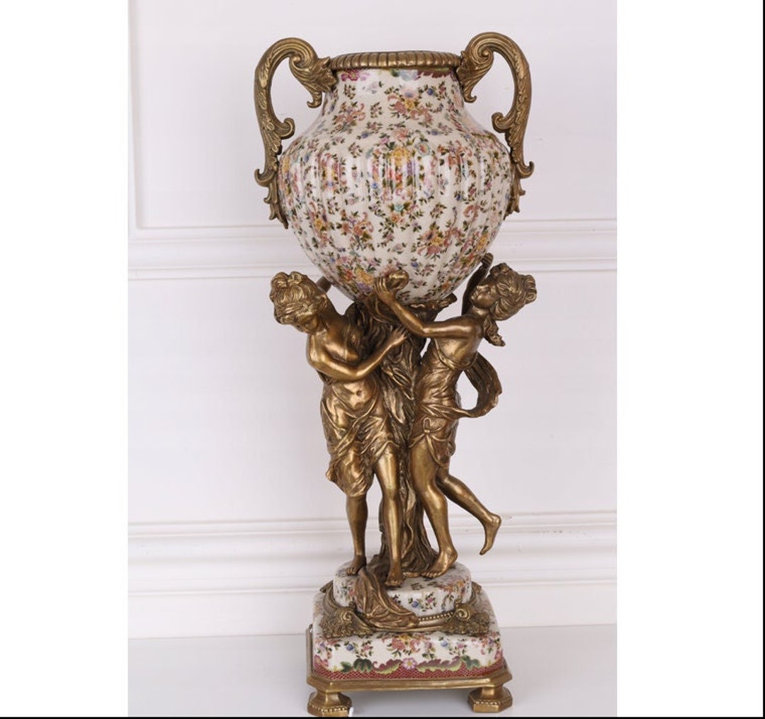 Antique Porcelain Vase With Bronze Nymphs & Floral Design - Etsy