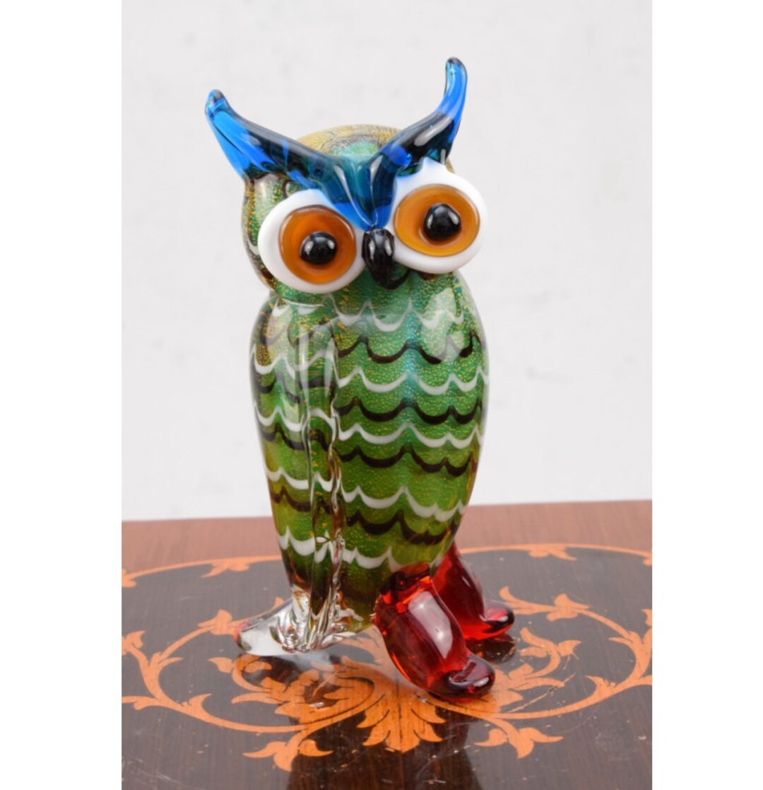 Handcrafted Statue Owl Murano Style Heavy and Solid Glass Statue ...