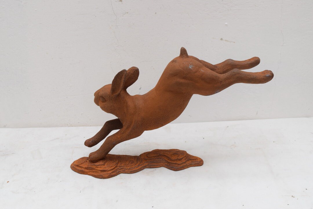 Cast Iron Statue Running Hare Garden Figurine Rustical - Etsy Australia