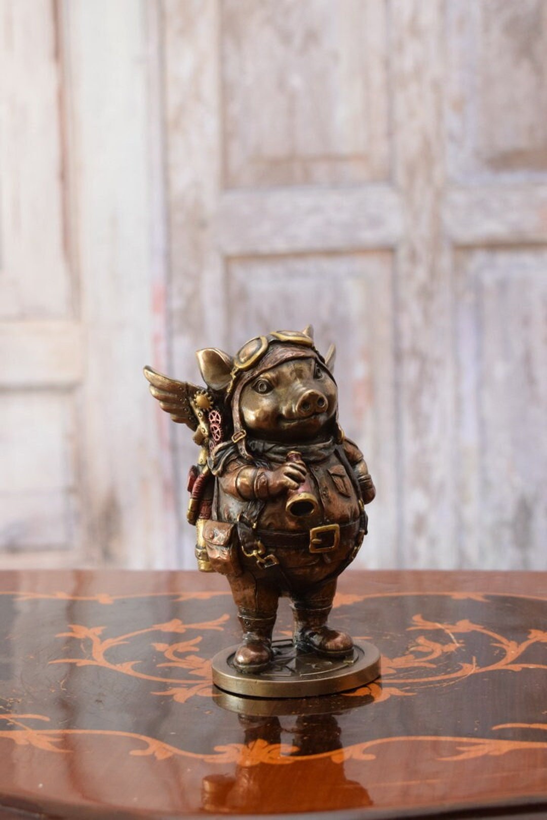 Steampunk Funny Pig - Figurine Metal Bronze - Steampunk Pig Figure ...