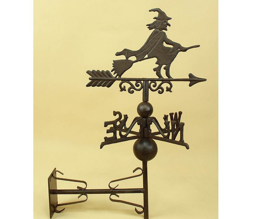 Cast Iron Weather Vane - Funny Weathercock - Witch on a Broom - Garden ...