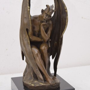 Pensive Devil Satan Winged Lucifer Bronze Sculpture Figure Sculpture ...