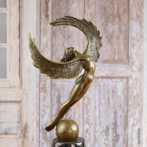 Icarus Large Bronze Sculpture on Marble Base - Winged Woman Bronze ...