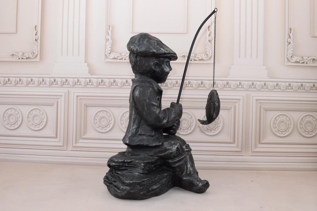 Young Boy With Fishing Rod - Fisher Boy Statue - Figure Boy and Fish ...