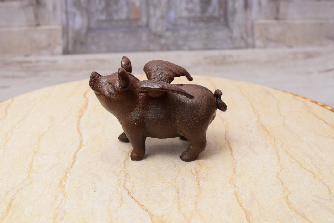 Cast Iron Brown Piggybank Funny Vintage Moneybox Pig With Winged Unique ...