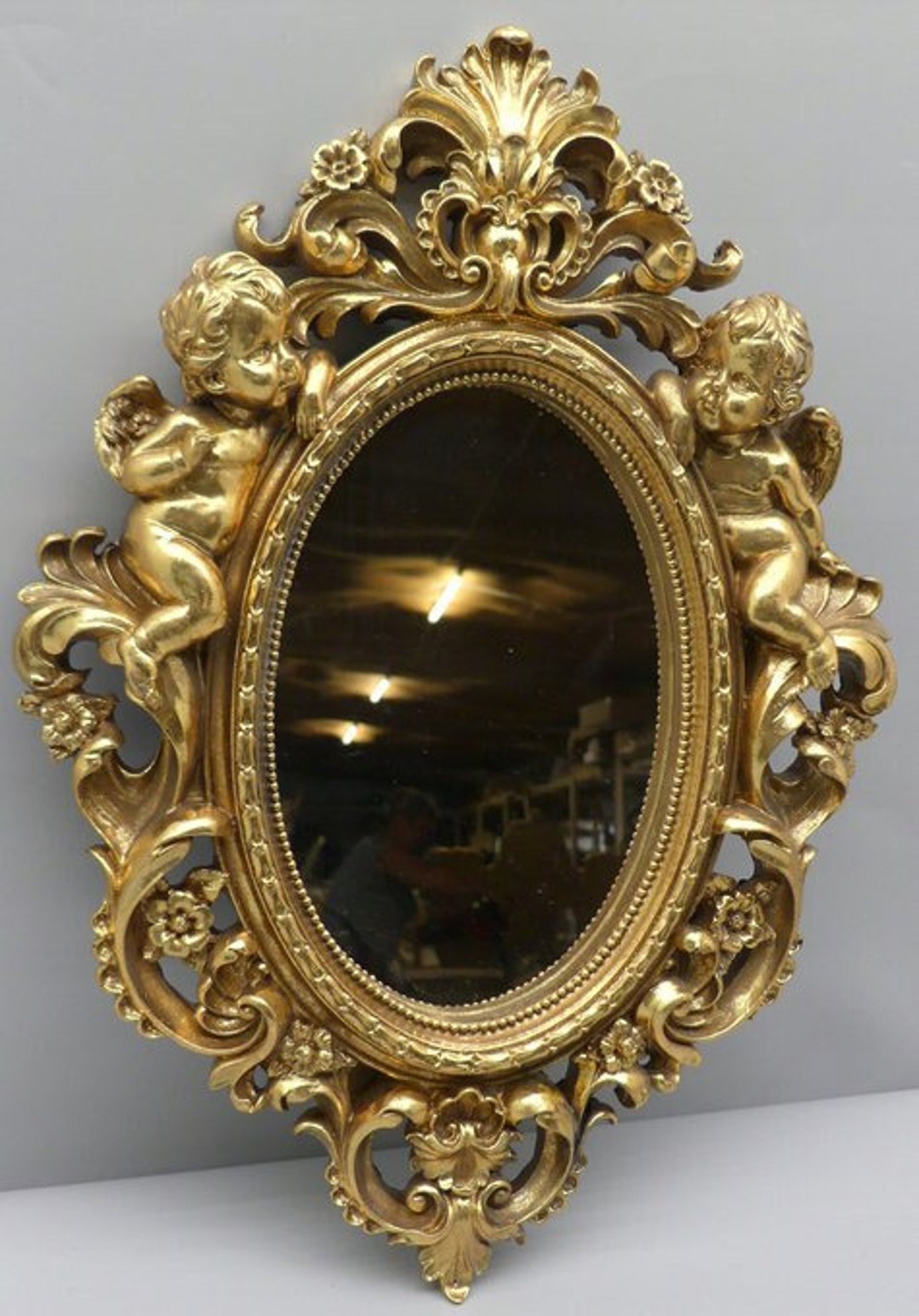 Mirror Oval Crystal Gold Angel Angels Art Deco Style Gift Idea - Etsy