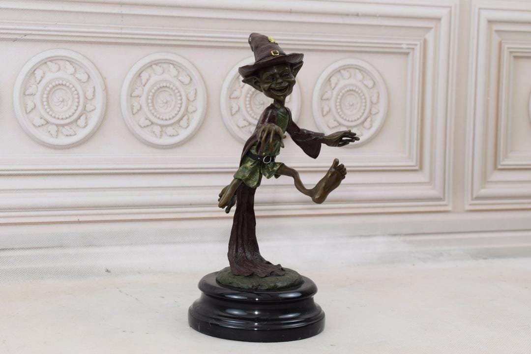 Funny Wizard Goblin Bronze Statue on Marble Base - Vintage Elf Decor - Etsy
