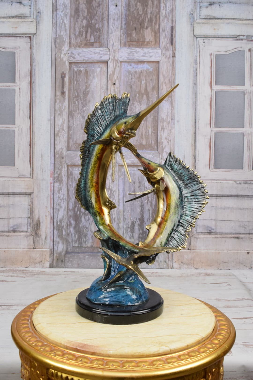 Two Large Fishes Marlins - Bronze Staute - Marlin Bronze Statue - Art ...
