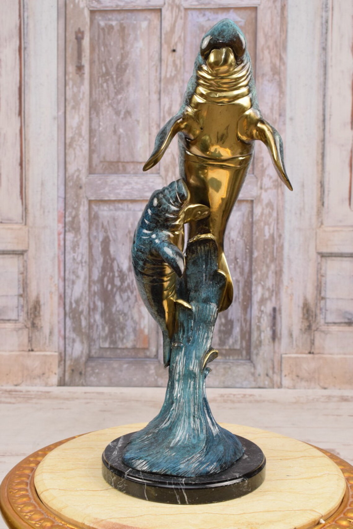 Gilded Bronze Manatee Statue: Vintage Sea Mammal Sculpture - Etsy