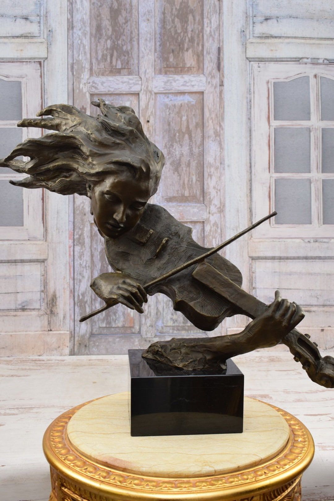 Modernist Bronze Violin Player Sculpture - Marble Base Home Decor - Etsy