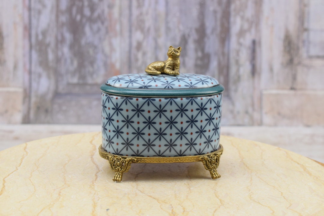 Antique Blue Porcelain Casket With Bronze Ornaments - Porcelain Box ...