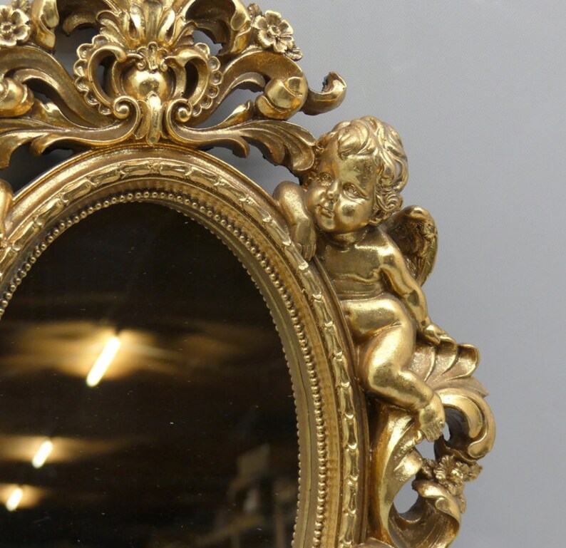 Mirror Oval Crystal Gold Angel Angels Art Deco Style Gift Idea - Etsy