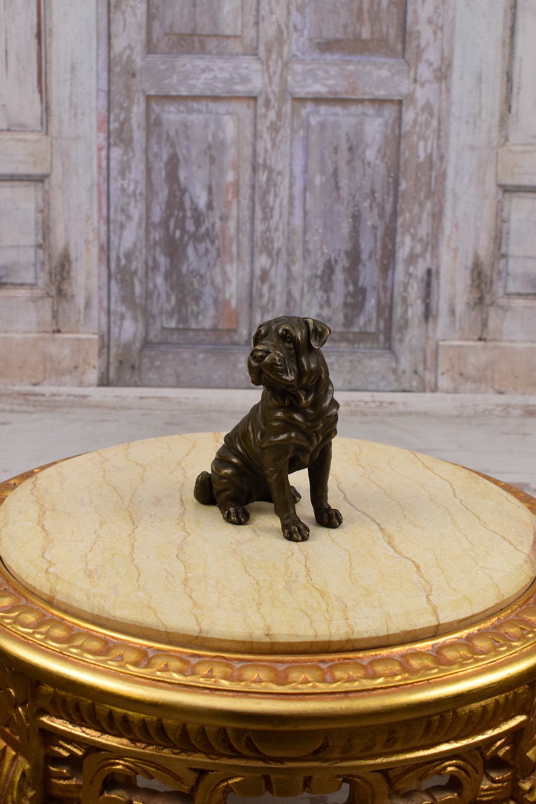 Sitting Dog Shar Pei Sculpture - Bronze Gift Dog Statue - Bulldog ...