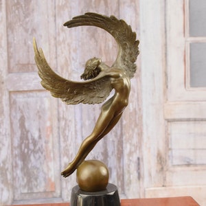Icarus Large Bronze Sculpture on Marble Base - Winged Woman Bronze ...