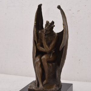 Pensive Devil Satan Winged Lucifer Bronze Sculpture Figure Sculpture ...