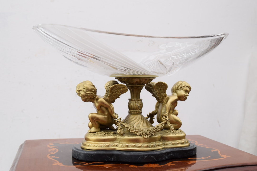 Crystal and Bronze Bowl- Plateau Crystal and Bronze Ornaments Angels ...