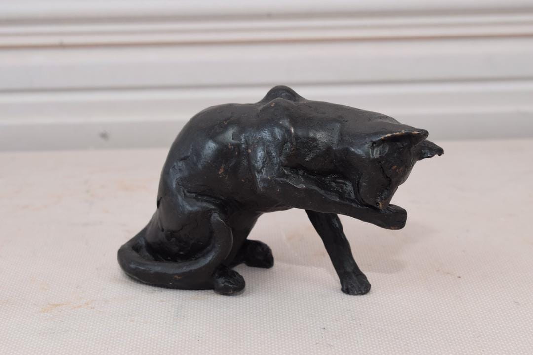Funny Sitting Cubist Cat - Vintage Bronze Statue - Bronze Cat Sculpture ...
