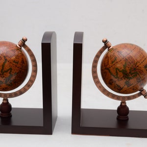 Pair Globe Bookends Globes - Wooden Globe Supports - World Globe Wooden ...