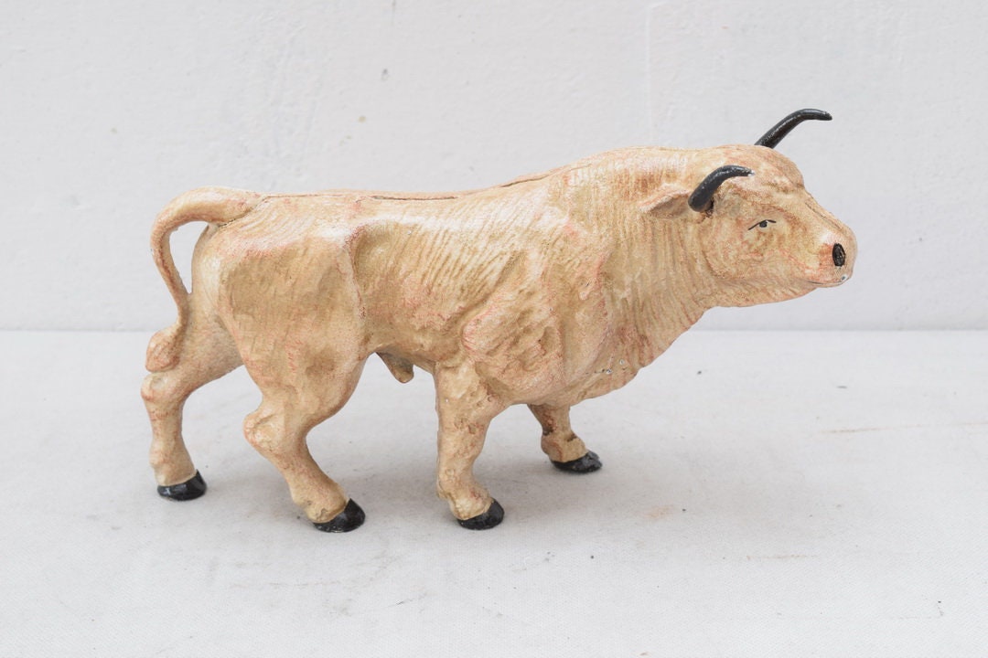 Bull Bank - White Bull Money Box - Cast Iron Sculpture Bull - Figure ...