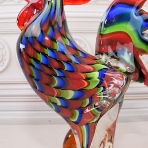 Amazing Colorful Rooster Glass Figurine - Rooster Murano Style - Glass ...